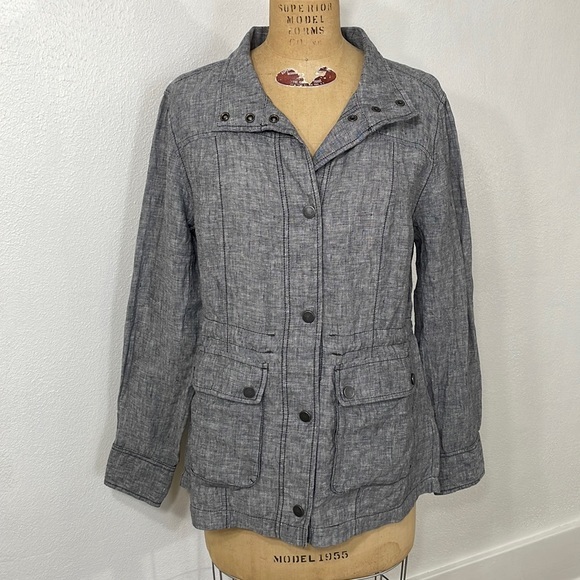 Caslon | Jackets & Coats | Caslon Gray Woven Linen Snap Front Jacket ...